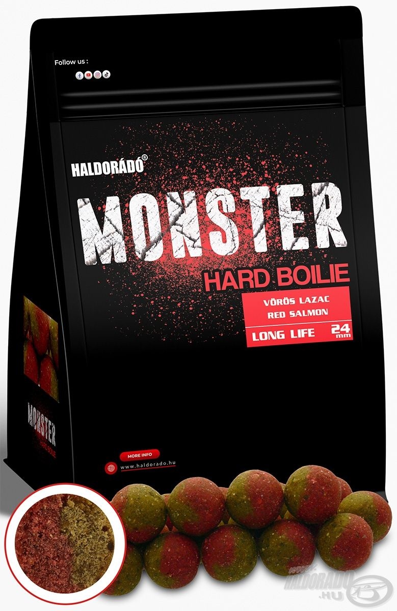 HALDORÁDÓ MONSTER Hard Boilie 24+ - Vörös Lazac - Haldorádó horgász áruház